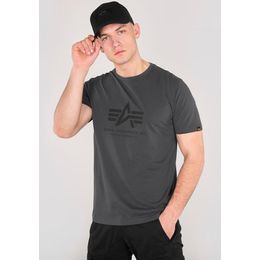 T-Shirt Alpha Industries "Basic T-Shirt", Damen, Gr. L, grau (grau schwarz), Single Jersey, Obermaterial: 100% Baumwolle, bedruckt, regular fit normal, Rundhals, normaler Saum, Shirts T-Shirt, Baumwolle, regular fit