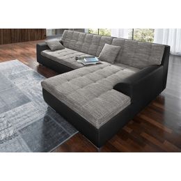 Ecksofa DOMO collection "Treviso viele Bez&uuml;ge, auch in Cord, L-Form, B/T/H: 267/80/83 cm", schwarz (schwarz, pepper), B:267cm H:83cm T:178cm, Microfaser-Primabelle (100% Polyester) / Struktur (90% Polyester; 10% Polyacryl, Sofas, Ecksofa, mit Bettfunktion, inkl. Zierkissen, Unser Dauertiefpreis, Topseller