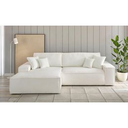 Ecksofa OTTO HOME "FINNLEY, L-Form 257 cm, Schlafsofa", wei&szlig;, B:267cm H:85cm T:167cm, Bezugstoff aus 90% recyceltem Material ;Aqua Clean ;Gramatur 580g/ qm +/- 5%, Sofas, Ecksofa, mit Bettkasten, in Boucl&eacute;, Struktur fein und Mega Cord