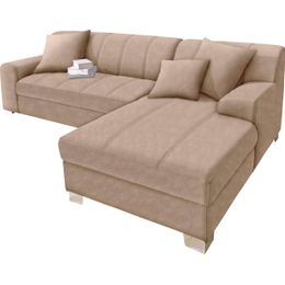 Ecksofa DOMO collection "Turah incl. Zierkissen, moderne Steppung, auch in Leder", beige (natur), B:239cm H:75cm T:82cm, Sofas, Ecksofa, wahlw. mit Bettfunktion, L-Form, B/T: 239/152cm, Unser Dauertiefpreis, Topseller