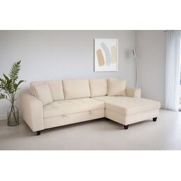 Ecksofa TRENDS BY HG, B:265cm H:86cm T:150cmb800 zoom 1 cream,, 92% Polyester;8% Nylon, Sofas, "Moritz, L-Form", inkl. Bettfunktion und Bettkasten,