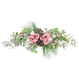 Kunstblume I.GE.A. "Tischgesteck Päonie", rosa, B:22cm H:65cm L:18cm, Polyester, Kunstpflanzen, Aufleger Eukalyptus, Zapfen, Tischdeko Weihnachtsdeko Weihnachtsblumen