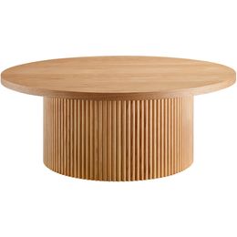 Couchtisch Salesfever "mit Massivholz-Lamellen, &Oslash; 85 cm", beige (natur), B:85cm H:33cm T:85cm, MDF, Esche massiv, Holzfurnier, Tische, Couchtisch, Moderner Wohnzimmertisch aus Holz in nat&uuml;rlichem Look