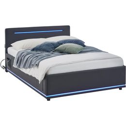 Meise Möbel Polsterbett MEISE.MÖBEL "CIRCLE inkl. LED-Beleuchtung & USB-Anschluss, wahlweise mit Bettkasten", schwarz, schwarz, schwarz, H:90cm L:211cm, Betten, Polsterbett, erhältlich in den Breiten 90cm, 120cm & 140cm