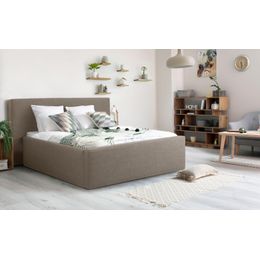 Polsterbett Home Affaire "Dalina", beige, B:251cm H:124cm L:227cm, Struktur (100% Polyester), Betten, Polsterbett, geradliniges Kopfteil, in 5 Breiten, auch in 220cm L&auml;nge