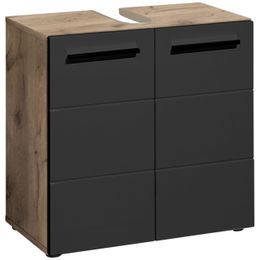 Waschbeckenunterschrank BASIC BY BALCULINA "Vista BxHxT 60x62x31", schwarz matt, viking oak, B:60cm H:62cm T:31cm, Schr&auml;nke, Waschbeckenunterschrank, Breite 60cm, Kunststoffgriffe, Made in Europa