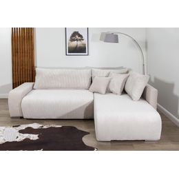Ecksofa Collection AB, B:227cm H:41cm T:169cmhellgrau, beige, 100%Polyester, Wohnzimmer, Sofas, "Poppy, L-Form, Breite 227 cm mit Schlaffunktion",