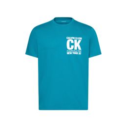 Calvin Klein Damen T-Shirtteal marine, Gr. M, unifarben, Web, Obermaterial: 100% Baumwolle, Shirts, Regular fit, mit Rundhalsausschnitt