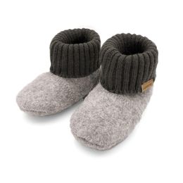 H&uuml;ttenschuhe MaxiMo, M&auml;dchen, Gr. 19/20, grau (grau, meliert, anthrazit), Obermaterial: 100% Wolle. Futter: 100% Polyacryl, mehrfarbig, meliert, Schuhe, Wolle, Anti-Rutsch-Sohle, Strickb&uuml;ndchen