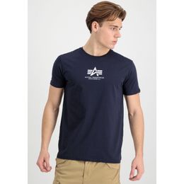 Rundhalsshirt Alpha Industries "Basic T ML", Herren, Gr. M, blau (rep blau), Single Jersey, Obermaterial: 100% Baumwolle, bedruckt, normal normal, Rundhals, gerader Abschluss, Shirts Rundhalsshirt, Baumwolle, regular fit
