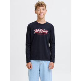 Jack & Jones Langarmshirt JACK & JONES JUNIOR "JJURBAN TEE LS CREW NECK JNR", Jungen, Gr. 128, blau (sky captain), Single Jersey, Obermaterial: 100% Baumwolle, bedruckt, regular fit normal, Rundhals, Shirts Langarmshirt