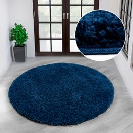 Teppich my home "Viva rund" Gr. 9, blau, H:45mm &Oslash;:140cm, Kunstfaser, Teppiche, Teppich, Uni-Farben, einfarbig, besonders weich und kuschelig, Wohnzimmer