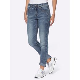 Bequeme Jeans Heine, Damen, Gr. 36, Normalgr&ouml;&szlig;en, blau (blau, stone, washed), 95% Baumwolle, 3% Polyester, 2% Elasthan, unifarben, lang, Jeans