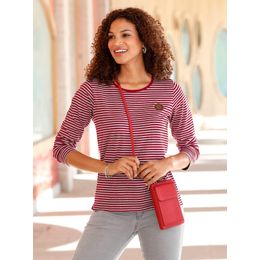 T-Shirt Casual Looks "Shirt", Damen, Gr. 40, rot (kirsche, hellgrau, gestreift), 47% Baumwolle, 47% Modal, 6% Polyester, gemustert, gestreift, Rundhals, Shirts T-Shirt