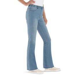 Bootcut-Jeans Classic Basics, Damen, Gr. 21, Kurzgr&ouml;&szlig;en, blau (blau, bleached), 81% Baumwolle, 17% Polyester, 2% Elasthan, unifarben, lang, Jeans