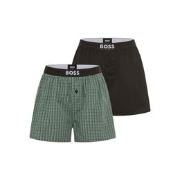 Pyjamashorts BOSS "2P Boxer Shorts EW", Jungen, Gr. L, N-Gr, dunkelgr&uuml;n 304, Web, Obermaterial: 100% Baumwolle, relaxed fit kurz, Hosen, mit Logobund
