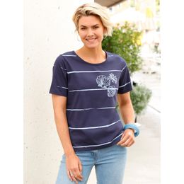 Rundhalsshirt Classic Basics "Halbarmshirt", Damen, Gr. 52, marine, wei&szlig;, bedruckt, 100% Baumwolle, gemustert, mehrfarbig, Rundhals, Shirts Rundhalsshirt