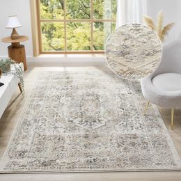 Teppich my home "Kylan, Hoch-Tief-Struktur, dezenter Glanz" Gr. 1, beige (cream), B:60cm H:9mm L:90cm, Kunstfaser, Teppiche, Teppich, Schrumpf-Garn-Effekt, im Vintage-Look, dichte Qualit&auml;t, Wohnzimmer