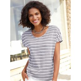 T-Shirt Casual Looks "Shirt", Damen, Gr. 46, braun (taupe, gestreift), 65% Polyester, 35% Baumwolle, bedruckt, gemustert, mehrfarbig, Rundhals, Shirts T-Shirt