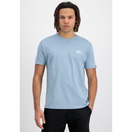 Rundhalsshirt Alpha Industries "BASIC T SMALL LOGO", Herren, Gr. S, bunt (graublau), Single Jersey, Obermaterial: 100% Baumwolle, bedruckt, schmal normal, Rundhals, eingesetzt gerader Abschluss, Shirts Rundhalsshirt, Baumwolle, regular fit