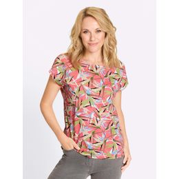 Print-Shirt Classic Basics "Kurzarm-Shirt", Damen, Gr. 46, flamingo, bleu, bedruckt, 100% Baumwolle, gemustert, mehrfarbig, Rundhals, Shirts