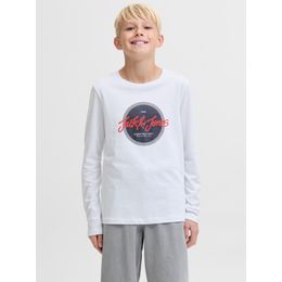 Jack & Jones Langarmshirt JACK & JONES JUNIOR "JJURBAN TEE LS CREW NECK JNR", Jungen, Gr. 164, wei&szlig;, Single Jersey, Obermaterial: 100% Baumwolle, bedruckt, unifarben, regular fit h&uuml;ftbedeckend, Rundhals, Shirts Langarmshirt