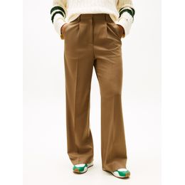 Anzughose Tommy Hilfiger "TIMELESS WOOL WIDE LEG PANT", Damen, Gr. 38, N-Gr, nordic taupe, Web, Obermaterial: 54% Polyester, 44% Wolle, 2% Elasthan, unifarben, l&auml;ssig geschnitten kn&ouml;chellang, Hosen Anzughose, mit Wolle