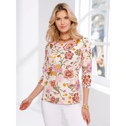 Print-Shirt Classic Basics "3/4-Arm-Shirt", Damen, Gr. 44, champagner, hortensie, bedruckt, 100% Baumwolle, gebl&uuml;mt, gemustert, mehrfarbig, Rundhals, Shirts