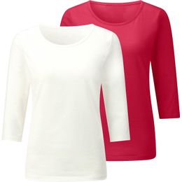 3/4-Arm-Shirt Casual Looks "2er-Pack Shirts", Damen, Gr. 42, rot, ecru, 100% Baumwolle, unifarben, Rundhals, Shirts 3/4-Arm-Shirt