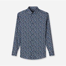 Langarmhemd OLYMP "Luxor", Herren, Gr. 41, N-Gr, marine, Web, Obermaterial: 100% Baumwolle, normal, 2-Knopf-Manschette, Hemden, Businesshemd, New-Kentkragen, floraler Print, modern fit