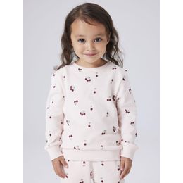 Sweatshirt name it "NMFVALBA – Sweater mit Herzchen-Alloverdruck und Rippbündchen", Mädchen, Gr. 104, crystal pink, Sweatware, Obermaterial: 100% Baumwolle, bedruckt, normal normal, Rundhals, Rippbündchen, Sweatshirts Sweatshirt, bedruckt, casual, regular fit, Sweatware, Rundhals