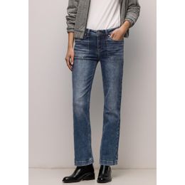 Bootcut-Jeans Street One, Damen, Gr. 32, L&auml;nge 30, medium blau random washed, Denim/Jeans, Obermaterial: 82% Baumwolle, 16% Polyester, 2% Elasthan, bootcut fit lang, Jeans, High Waist, Slim Fit