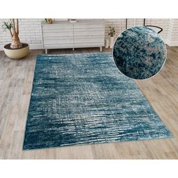 Teppich my home "Ariano, dezenter Glanz mit Hoch-Tief-Struktur" Gr. 2, blau, B:70cm H:12mm L:140cm, Kunstfaser, Teppiche, Teppich, Vintage Design, Schrumpf Carving-Effekt, Wohnzimmer, Schlafzimmer