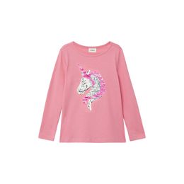 Langarmshirt s.Oliver JUNIOR, M&auml;dchen, Gr. 104/110, bright pink, Jersey, Obermaterial: 100% Baumwolle, bedruckt, normal h&uuml;ftbedeckend, Rundhals, Shirts Langarmshirt, mit Pailletten-Einhorn