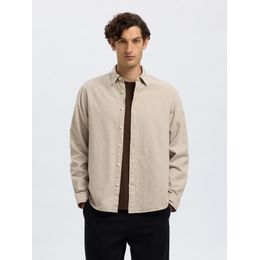 Langarmhemd Selected "SLHREGNOAH BRUSHED TWIST SHIRT LS NOOS", Herren, Gr. L, N-Gr, egret detail:twisted, chinchilla, Web, Obermaterial: 100% Baumwolle, unifarben, regular fit, 2-Knopf-Manschette, Hemden