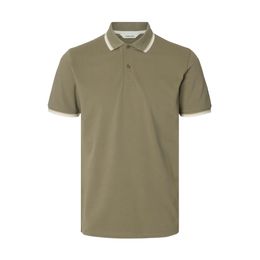 Poloshirt Selected "SLHSLIM-ATLAS SPORT SS POLO", Herren, Gr. L, vetiver detail:cloud dancer, angor, Jersey, Obermaterial: 95% Baumwolle, 5% Elasthan, unifarben, slim fit normal, Rundhals, Shirts