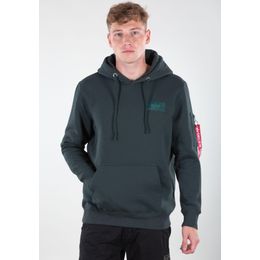 Kapuzensweatshirt Alpha Industries "BACK PRINT HOODY", Herren, Gr. M, blau (schwarz petrol), angeraute Sweatware, Obermaterial: 80% Baumwolle, 20% Polyester, bedruckt, normal normal, Rundhals, Rippbündchen, Sweatshirts, Baumwollmischung, regular fit