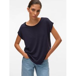 V&eacute;ro Moda Rundhalsshirt VERO MODA "VMAVA PLAIN SS TOP GAJRS NOOS", Damen, Gr. XS, blau (night sky), Jersey, Obermaterial: 95% Lyocell (TENCEL&trade;), 5% Elasthan, unifarben, regular fit normal, Rundhals, Shirts Rundhalsshirt, Materialmix, regular fit