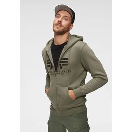 Kapuzensweatjacke Alpha Industries "BASIC ZIP HOODY", Herren, Gr. S, gr&uuml;n (olivgr&uuml;n), angeraute Sweatware, Obermaterial: 80% Baumwolle, 20% Polyester, bedruckt, normal normal, Rundhals, eingesetzt Rippb&uuml;ndchen, Sweatjacken, Baumwollmischung, regular fit