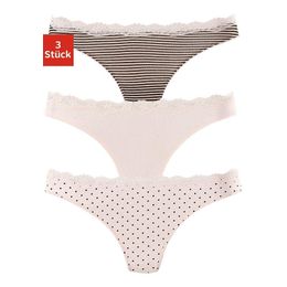 String Lascana, Damen, Gr. 32/34, rosa (rosa, uni, gepunktet, gestreift, gestreift), Obermaterial: 95% Baumwolle, 5% Elasthan. Spitze: 87% Polyamid, 13% Elasthan, gepunktet, gestreift, unifarben, k&ouml;rpernah, Unterhosen String, aus elastischer Baumwolle mit zarter Spitze