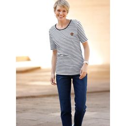 Kurzarmshirt Classic Basics "Kurzarm-Shirt", Damen, Gr. 56, marine, wei&szlig;, gestreift, 100% Baumwolle, bedruckt, gemustert, gestreift, Rundhals, Shirts
