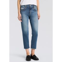 5-Pocket-Jeans Herrlicher "Breezy Straight Denim", Damen, Gr. 27, Länge 34, happy blau, Denim/Jeans, Obermaterial: 99% Baumwolle, 1% Elasthan, straight fit 7/8-Länge, Jeans 5-Pocket-Jeans, Cropped