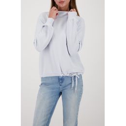 Sweatshirt monari "Sweatshirt Basic Schmuckdetail", Damen, Gr. 36, ice blau, Sweatware, Obermaterial: 52% Modal, 42% Polyester, 6% Elasthan, unifarben, regular fit taillenbedeckt, Rundhals, eingesetzt angesetztes B&uuml;ndchen, Sweatshirts Sweatshirt, Regular fit mit Stehkragen