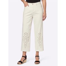 7/8-Jeans Classic Basics, Damen, Gr. 38, Normalgr&ouml;&szlig;en, beige (ecru), 100% Baumwolle, gemustert, unifarben, 7/8-L&auml;nge, Jeans
