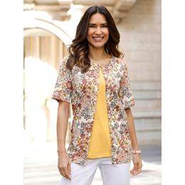 2-in-1-Shirt Classic Basics "Shirt", Damen, Gr. 38, ecru, papaya, bedruckt, 100% Baumwolle, gebl&uuml;mt, gemustert, mehrfarbig, Rundhals, Shirts 2-in-1 Shirt