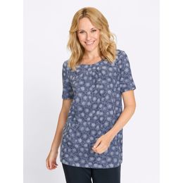 Longshirt Classic Basics "Kurzarm-Shirt", Damen, Gr. 42, taubenblau, marine, bedruckt, 100% Baumwolle, gemustert, mehrfarbig, Rundhals, Shirts Longshirt