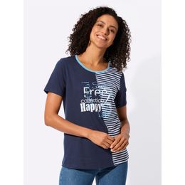 Rundhalsshirt Casual Looks "Rundhals-Shirt", Damen, Gr. 38, marine, himmelblau, bedruckt, 50% Baumwolle, 50% Modal, bedruckt, gemustert, gestreift, mehrfarbig, Rundhals, Shirts Rundhalsshirt