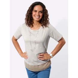 2-in-1-Shirt Casual Looks "Ringelshirt", Damen, Gr. 44, sesam, ecru, geringelt, 100% Baumwolle, gemustert, gestreift, Rundhals, Shirts 2-in-1 Shirt