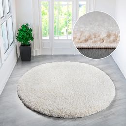 Teppich my home "Shaggy 30" Gr. 9, beige (creme), H:30mm Ø:140cm, Kunstfaser, Teppiche, Teppich, Teppich in Uni-Farben, besonders weich und kuschelig, Wohnzimmer