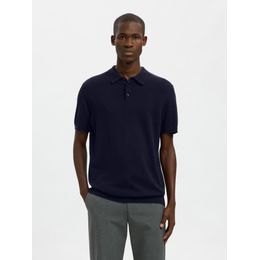 Poloshirt Selected "SLHBERG SS KNIT POLO NOOS", Herren, Gr. XL, blau (navy blazer detail:melange), Strick, Obermaterial: 100% Baumwolle, unifarben, regular fit, Shirts, aus Feinstrick